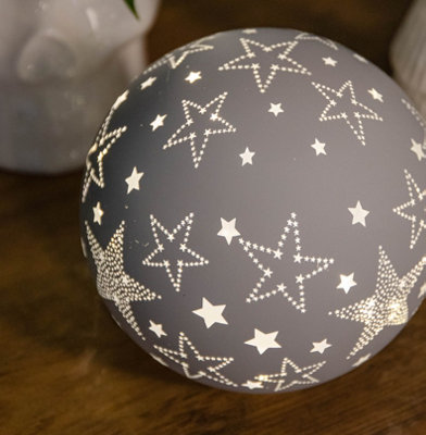 15cm Battery Operated Light up Star Glass Ball in White with Warm White ...