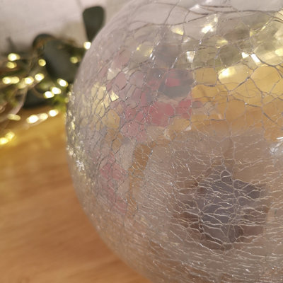 15cm Battery Operated Warm White LED Crackle Effect Ball Christmas ...