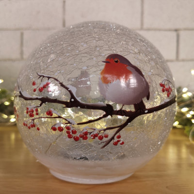 15cm Battery Operated Warm White LED Crackle Effect Ball Christmas ...