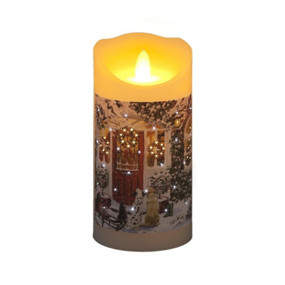 15cm Winter Dogs And Red Door Candle Christmas LED Light Up Decor False ...
