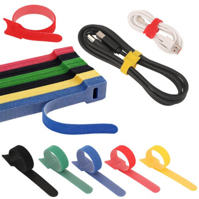 15cm x 1cm Multi-Colour Reusable Hook and Loop Cable Ties - 50pcs