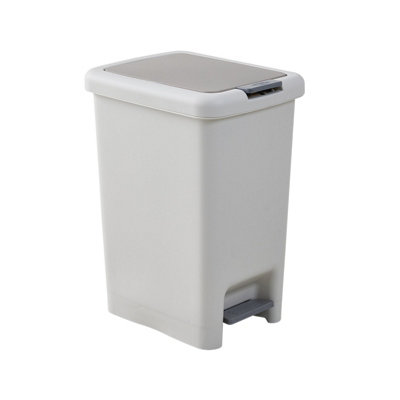 15L Grey Foot Pedal and Press-to-Open Plastic Trash Bin, 30.5cm(W) x ...