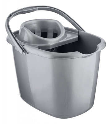 15L Oval Mop Bucket with Wringer (Metallic Silver)