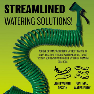 15M 50FT Retractable Coil Hose Garden Spray Gun 5 Function Pipe Reel ...