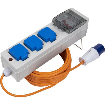 15m Caravan & Camping Mains Unit with RCD - 3 x 13A UK Sockets - 16A 2P ...