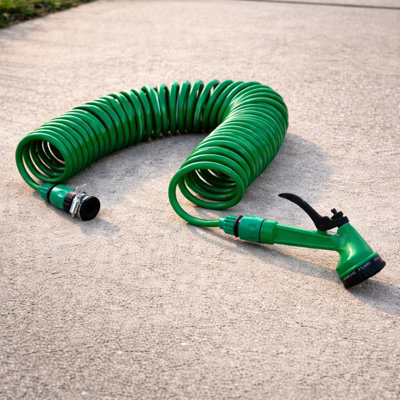 15M Coil Garden Hose with Tap Adaptor & Adjustable Spray Head ...