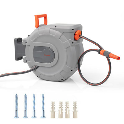 15m Garden Patio Hose Reel Wall Mounted Retractable Auto Rewind Pipe 180