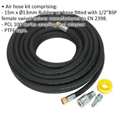 15m High Flow Air Hose Kit with BSP Unions and Adaptors for ...