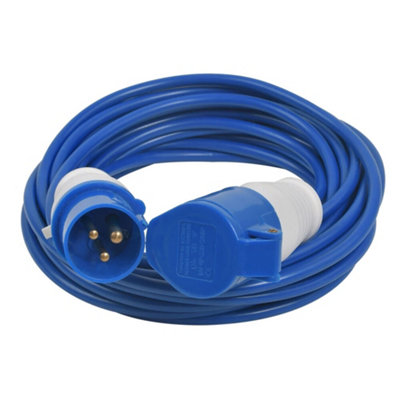 15m IP44 Blue Electric Mains Hook Up Cable - 16A Extension Lead for ...