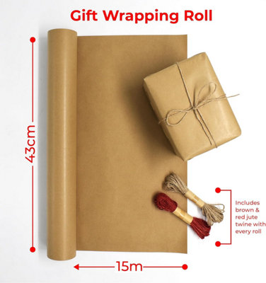 15M Kraft Wrapping Paper Roll Eco Friendly Brown Craft Paper Recyclable Gift Wrap with Twine 43cm