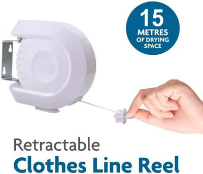 15M Retractable Washing Line Wall Mounted Heavy Duty Extendable Clothes ...