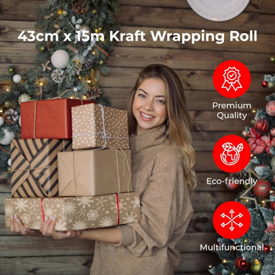 15M x 43CM Kraft Wrapping Paper with Jute Strings - Durable Brown Paper ...