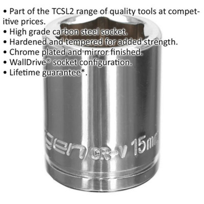 15mm Chrome Plated Drive Socket - Durable 3/8" Square Drive Tool for ...