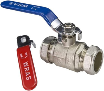 15mm Lever Valve Full BORE Action Ball Valve Compression Isolation Valve with RED & Blue Handle ...