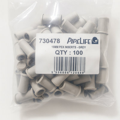 15mm PEX Plastic Pipe Inserts Grey Pack of 100 - Durable Reinforcing ...