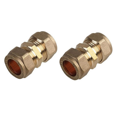 15mm Straight Brass Compression Coupler WRAS Approved (Pack of 2)