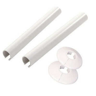 15mm White Radiator Pipe Covers SnapFit 2 Pack 200mm Long 15mm Pipe ...