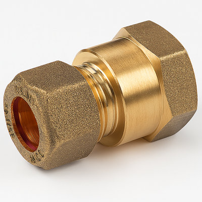 15mm x 1/2" Brass Compression Coupling C x FI Pipe Fitting
