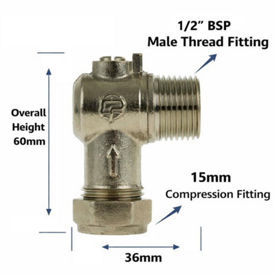 15mm x 1/2" Isolation Valve Flat-Faced Angled Compression x Male BSP
