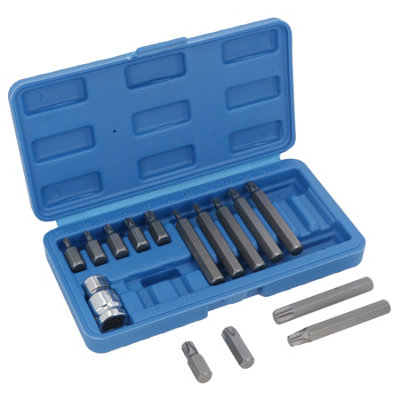 15pc Deep & Shallow Torx Star T20 - T55 Bit Set 1/2" Dr Male 30mm & 75mm