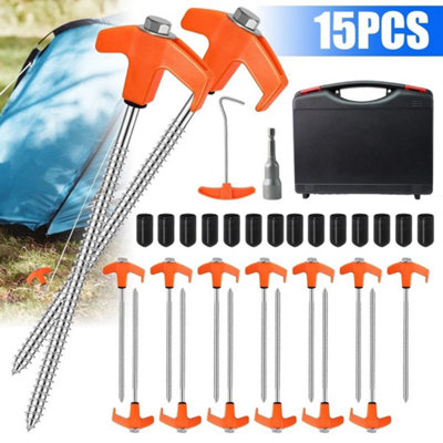 15Pcs Screw-In Heavy Duty Tent Pegs Set Awning Ground Stakes with ...