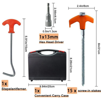 15Pcs Screw-In Heavy Duty Tent Pegs Set Awning Ground Stakes with ...