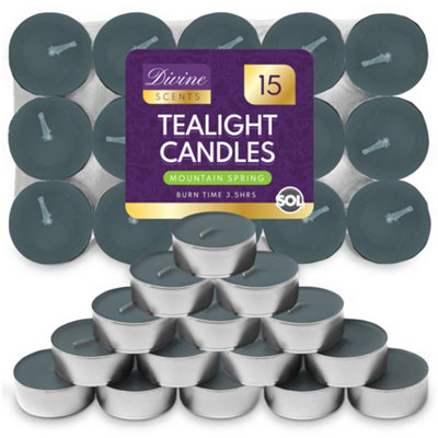 15pk Mountain Spring Tea Lights - Scented Tea Lights - Tea Light Candle ...