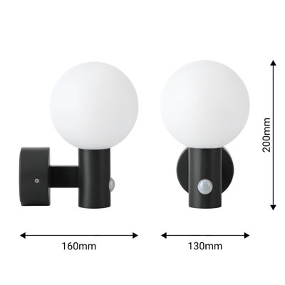 15W LED Grey Frosted Ball PIR Motion Wall Light IP65 - Cool White 4000K