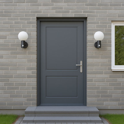 15W LED Grey Frosted Ball PIR Motion Wall Light IP65 - Cool White 4000K