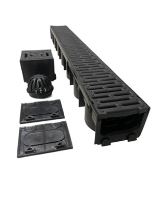 15x Black Shallow Drain Plastic Grating 90mm Deep x 1m Length x 120mm ...