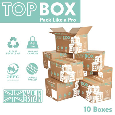 15x Topbox Large 48 Litre Double Walled Moving and Storage Boxes