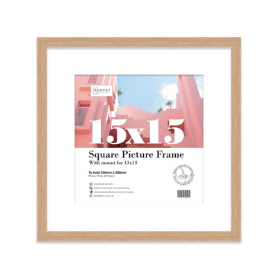 15x15" Oak Picture Frame - 15x15" Square Frame with 13x13" Mount for ...
