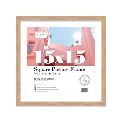15x15" Oak Picture Frame - 15x15" Square Frame with 14x14" Mount for ...