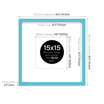 15x15" Turquoise Picture Frame - 15x15" Square Frame with 12x12" Mount ...