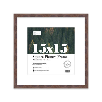 15x15" Walnut Picture Frame - 15x15" Square Frame with 13x13" Mount for ...