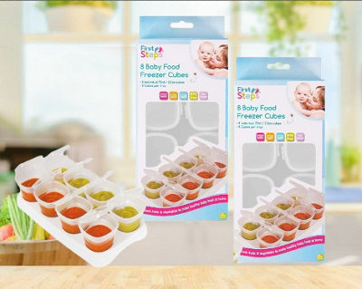 16 Baby Weaning Food Freezer Cubes Storage Pots Containers 70ml and Tray