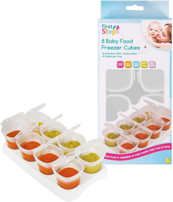 16 Baby Weaning Food Freezer Cubes Storage Pots Containers 70ml and Tray