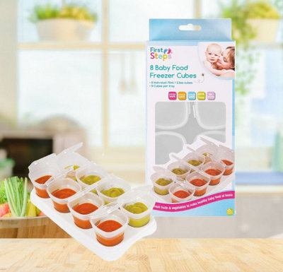 16 Baby Weaning Food Freezer Cubes Storage Pots Containers 70ml and Tray