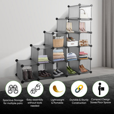 16 Cube Plastic Stackable Shoe Boxes Foldable Design Transparent Boxes ...