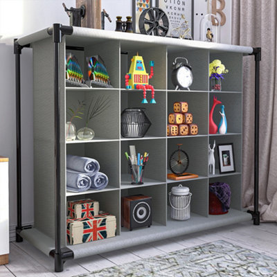16 Grids Grey Shoe Storage Cabinet Cube Shoe Organizer Display Shelf ...