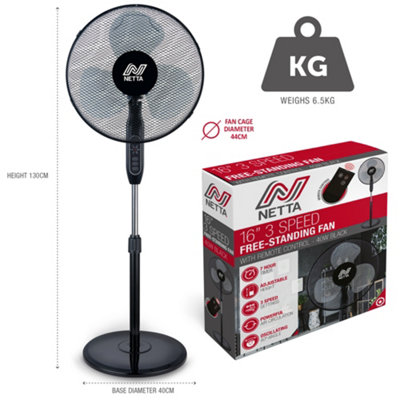 16 Inch Pedestal Fan With Remote Control Timer - Black