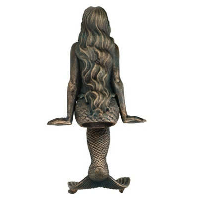 16" MERMAID CAST IRON STATUE FIGURE ORNAMENT GARDEN WATER POND SHELF ...