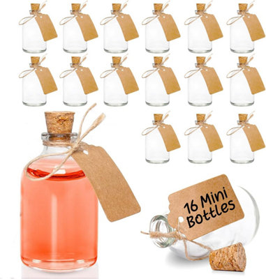 16 Pack Mini Glass Bottles with Corks, Funnel & Labels - 50ml Reusable ...