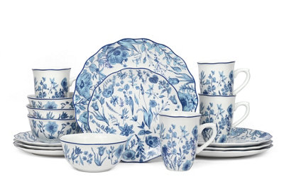 16 Piece Blue Floral Dinner Set