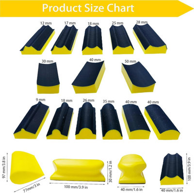 16 Piece Contour Sanding Block Set Hook and Loop Foam Material Hand ...