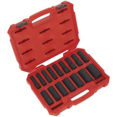16 Piece Lock-On Impact Socket Set - 1/2" Sq Drive - Deep Sockets ...