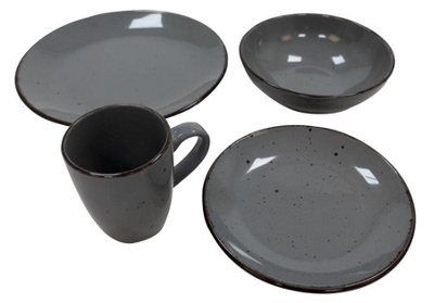 16 Piece Speckled Grey Dinner Set Maison and White