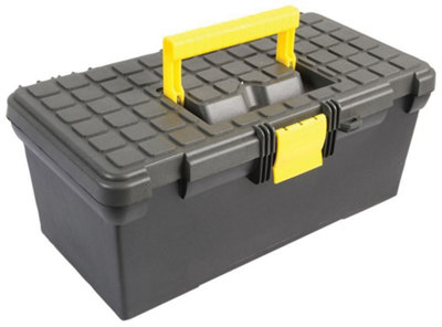 16" Plastic Portable Storage Tool Box With Removable Tray & Carrying Handle