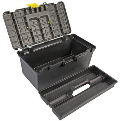 16" Plastic Portable Storage Tool Box With Removable Tray & Carrying Handle