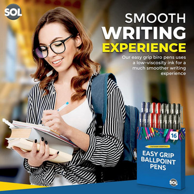 16 Retractable Ballpoint Pens Set - 4 Red, 4 Blue and 8 Biro Pens Black ...